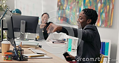 Dark-skinned Co-workers Sit in the Company S Office in Front of ...