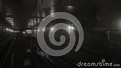 Dark Underground Train Tunnel, Deep Down, Subway Car Rides on Rails in ...