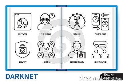 Darknet Infographics Linear Icons Collection Royalty-Free Stock Photo ...