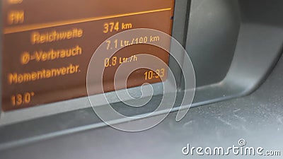 Dashboard with Fuel Consumption. Car`s Dashboard Indicating a Fuel ...