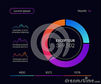 Dashboard Infographic User Interface. Data Visualization Pie Chart, Workflow, Finance Diagram ...