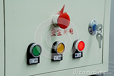 Dashboard With Red, Yellow And Green Button And Panic Button Stock ...