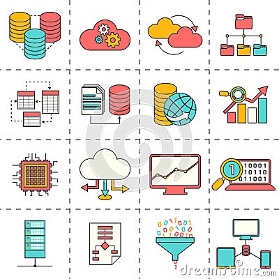 Data Analysis Flat Line Icons Stock Vector - Image: 46670453