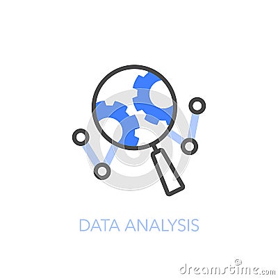 Data Analysis Symbol With A Magnifier, Chart And Cogwheels Vector ...