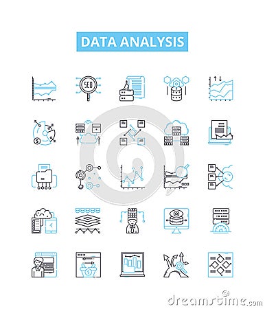 Data Analysis Vector Line Icons Set. Analytics, Mining, Exploration, Modeling, Visualization ...