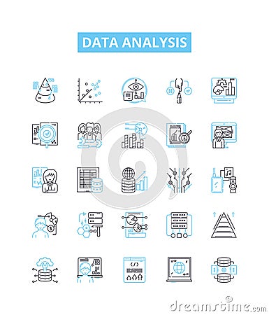 Data Analysis Vector Line Icons Set. Analytics, Mining, Exploration, Modeling, Visualization ...