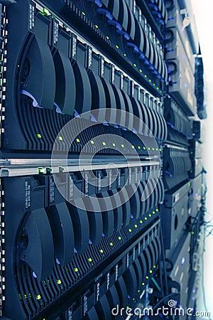 Data Center Room with Server and Networking Device on Rack Cabinet ...