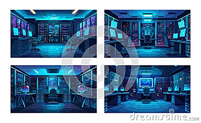 Data Center Cartoon Vector Concepts. Monitor Chair Display Table Server ...