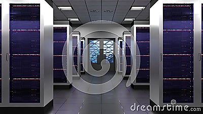 Data Center with Many Rack Servers Standing in a Row - 3D 4k Animation ...