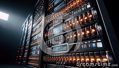 Data Center, Multiple Rows Of Operational Server Racks, Concept Of Cloud Computing, Artificial ...