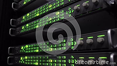 Data Center Server Racks Blinking LED Green Lights. Audio ...