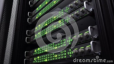 Data Center Server Racks Blinking LED Green Lights. Audio ...