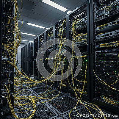 A Data Center Server Room Filled With Multiple Server Racks. The Racks ...