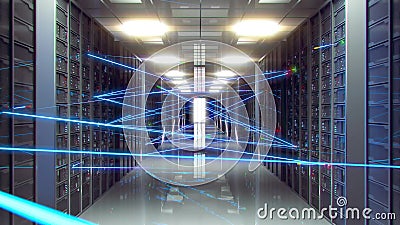 Data Processing Center. Digital Information is Transmitted Over Fiber ...