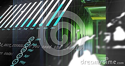 Data Processing Image Over Server Racks In Dimly Lit Data Center Stock ...