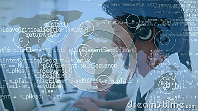 Data Processing and Pulsating Circles Over Asian Male Customer Care ...