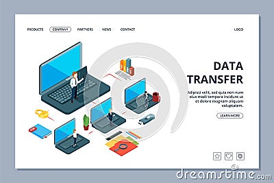Data Transfer Landing Page. Isometric Information Transfer Web Page ...
