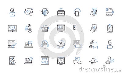 Data Transmission Line Icons Collection. Bandwidth, Protocol, Latency, Modulation, Encryption ...