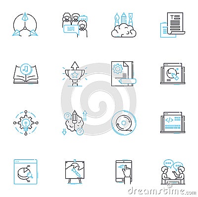 Data Writing Linear Icons Set. Analysis, Excel, Algorithm, Interpretation, Spreadsheet ...