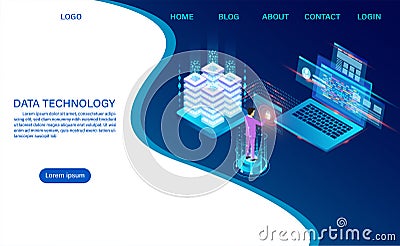Datacenter Server Room Cloud Storage Technology And Big Data Processing Cartoon Vector ...