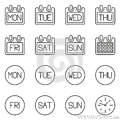 Days Of The Week Icons Thin Line Vector Illustration Set ...
