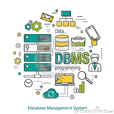DBMS - Line Art Concept Cartoon Vector | CartoonDealer.com #77290437
