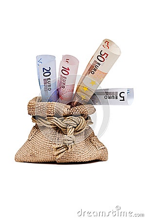 De Zak Van Het Geld Met Euro, Een Gift. Royalty-vrije Stock Fotografie ...