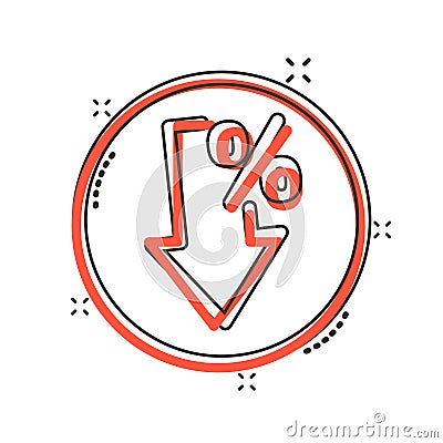 Decline Arrow Icon In Comic Style. Decrease Cartoon Vector Illustration ...