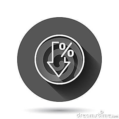 Decline Arrow Icon In Flat Style. Decrease Vector Illustration On Black ...