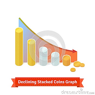 Declining Stacked Coins Graph Cartoon Vector | CartoonDealer.com #65616767