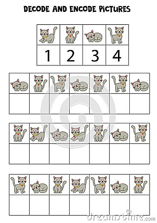 Decode And Encode Pictures. Write The Symbols Under Cute Gray Cats ...