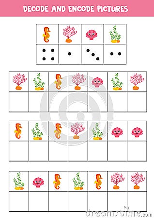 Decode And Encode Pictures. Write The Symbols Under Cute Sea Animals ...