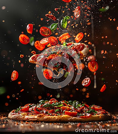Deconstructed Pepperoni Pizza Explosion With Floating Ingredients ...