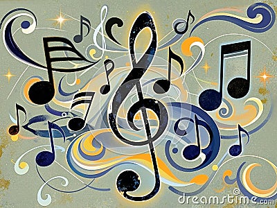Decorative Music Notes Background. Music Notes Mingle With The Swirls ...