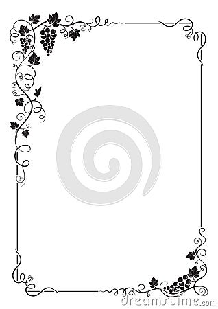 Decorative Rectangular Frame With Bunch Of Grapes, Grape Leaves, Vines ...