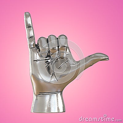 A Decorative Silvery Hand With An Extended Thumb And Pinky Finger On A ...