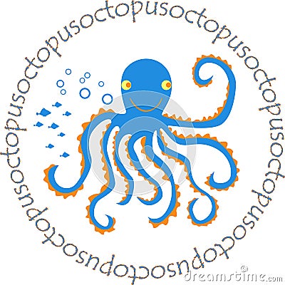 Decorative Vector Funny Cartoon Octopus In Round Lettering Border ...