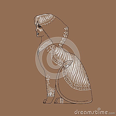 Decorative Vector Outline Illustration Of Sphinx. Hand Drawn Doodle ...