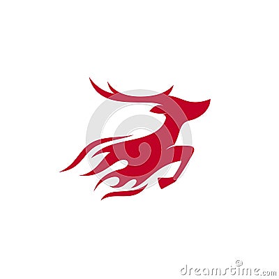 Deer Logo With Fire Design Combination, Red Color Logos Cartoon Vector ...