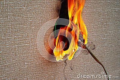 Defective Wiring Causes A Fire. Burning Electrical Wiring And Socket ...