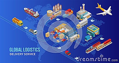 Delivery Service Chart Depicted On World Map Vector Illustration ...