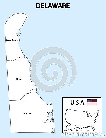 Delware Map. District Map Of Deleware In White Color With Name ...