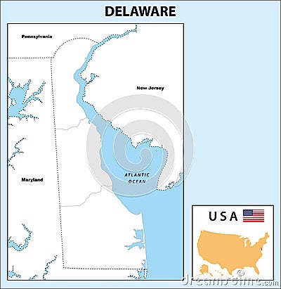 Delware Map. Political Map Of Delware In Outline. District Map With USA ...