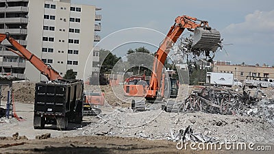 Demolition Backhoe Loading Building Rubble Stock Footage - Video of ...