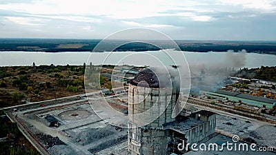 Demolition of Old Industrial Building by Exploding Dynamite, Aerial ...