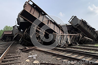 A Demolition Train A Derailed Train With Several Wagons Lying On Top Of ...