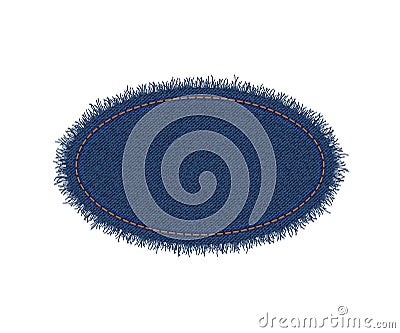 Denim Ellipse Shape With Seam. Torn Jean Patch With Stitches. Vector ...