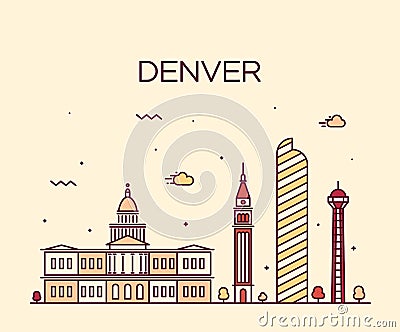 Denver Skyline Trendy Vector Illustration Linear | CartoonDealer.com ...
