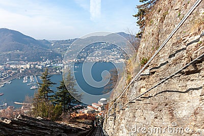 Descent On The Brunate-Como Funicular. View From The Cockpit Stock ...