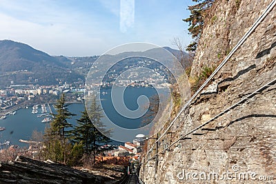 Descent On The Brunate-Como Funicular. View From The Cockpit Stock ...